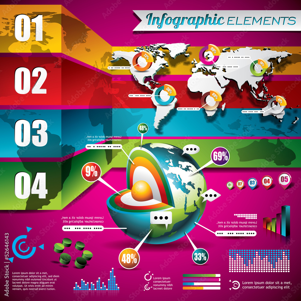 Vector world map design set of infographic elements. Stock Vector ...