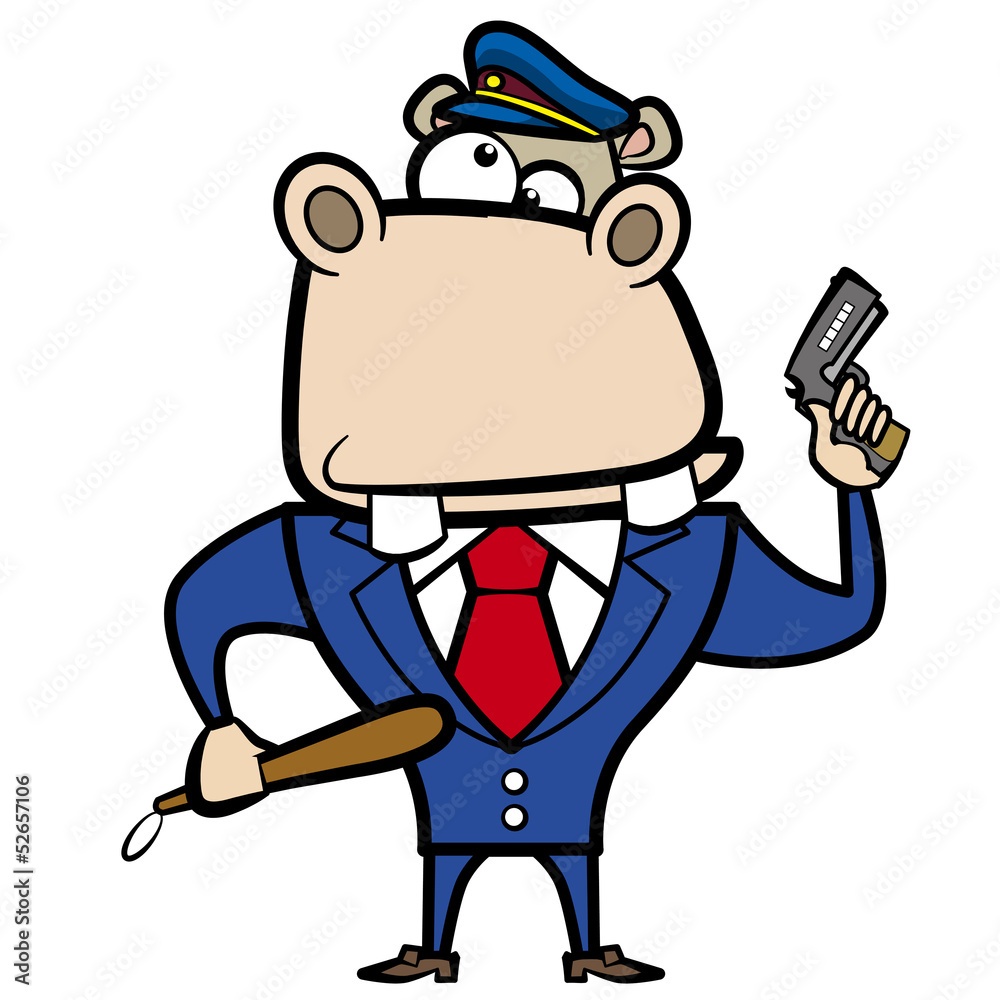 cartoon hippo police officer with gun Stock Vector | Adobe Stock