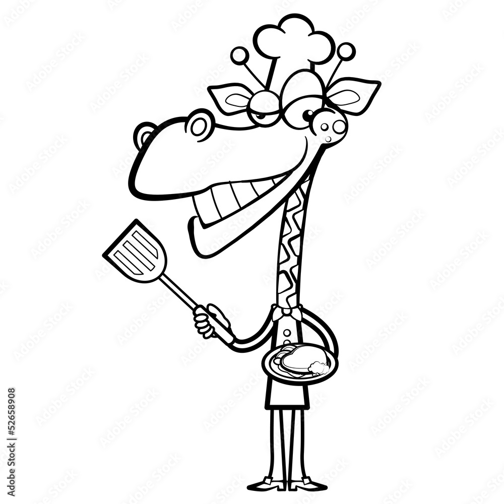 cartoon giraffe chef with steak dinner Stock Vector | Adobe Stock