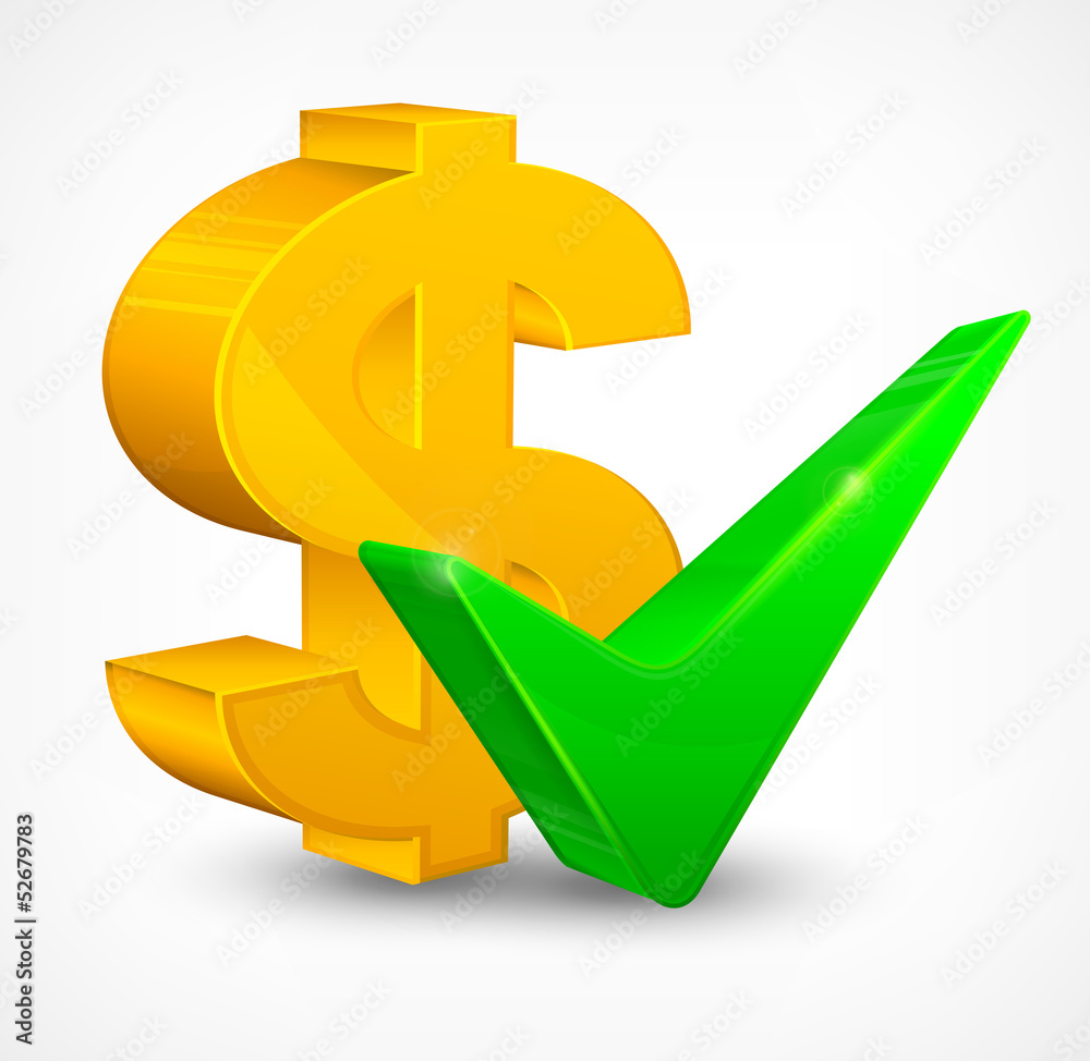 Check mark & dollar Stock Vector | Adobe Stock