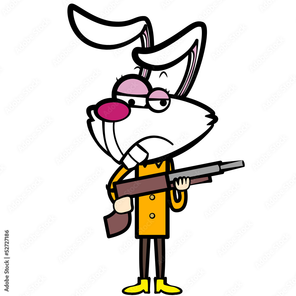 cartoon rabbit hunter with a shotgun Stock Vector | Adobe Stock