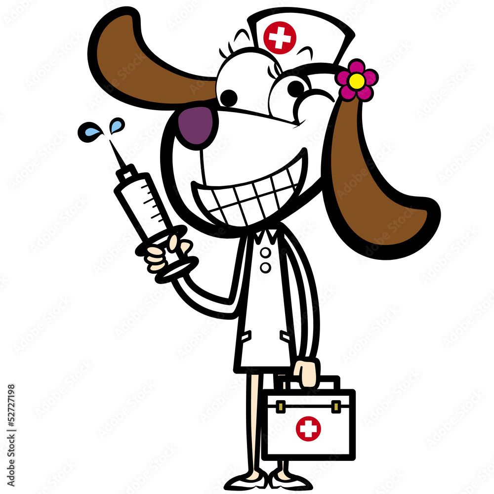 cartoon dog nurse with first aid kit and syringe Stock Vector | Adobe Stock