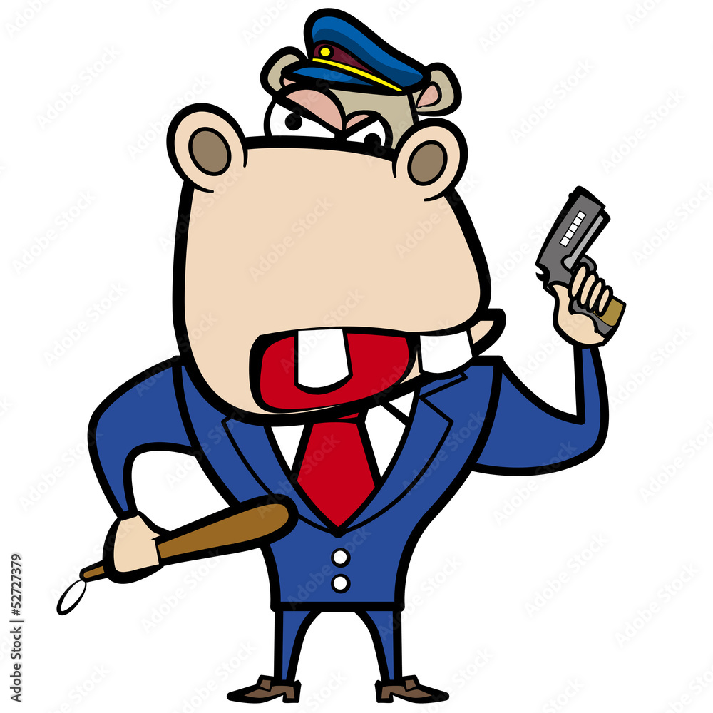 cartoon hippo police officer with gun Stock Vector | Adobe Stock