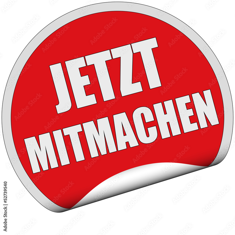 Sticker rot rund cu JETZT MITMACHEN Stock Illustration | Adobe Stock