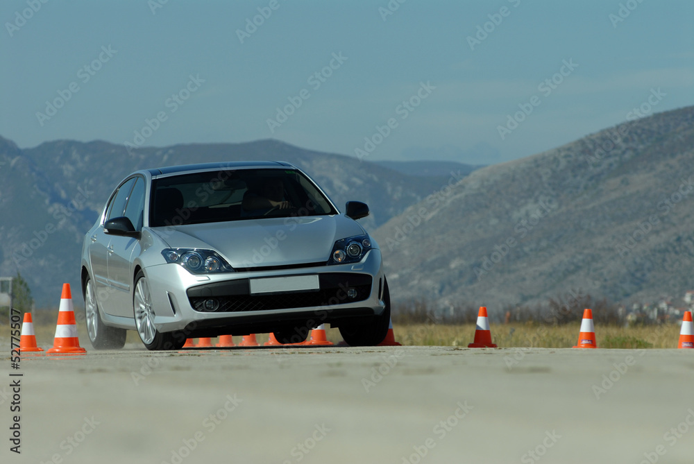 test drive a car at the test site with cones Stock Photo | Adobe Stock