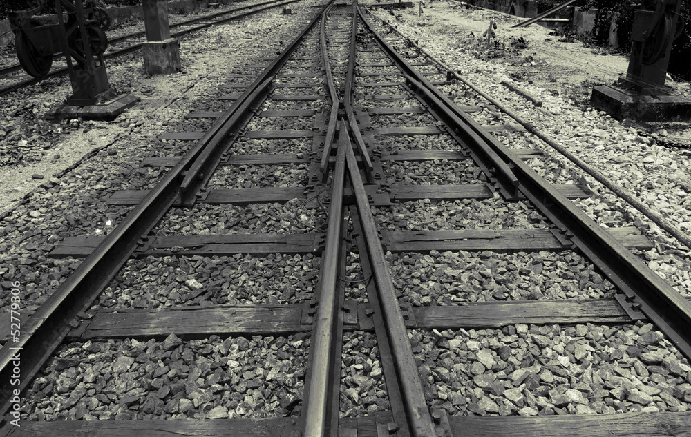 Manual railroad switch by the rail with point indicator Stock Photo ...