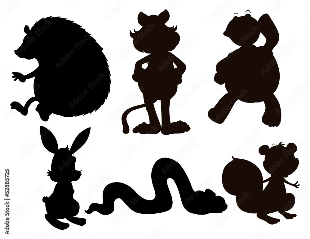 Six different animals in its silhouette forms Stock Vector | Adobe Stock