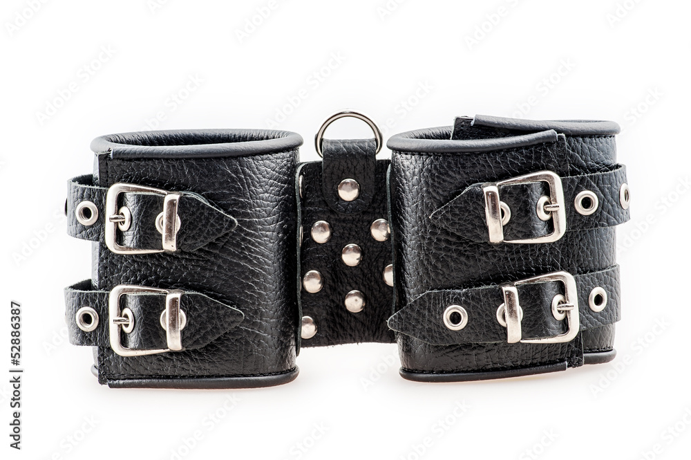 black professional handcuffs isolated on white background Stock Photo ...