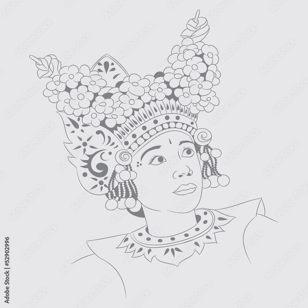 Sketch Girl Balinese Dances Stock Vector | Adobe Stock