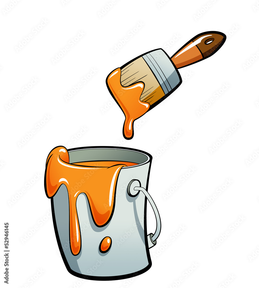 Cartoon orange color paint in a paint bucket painting with paint Stock ...