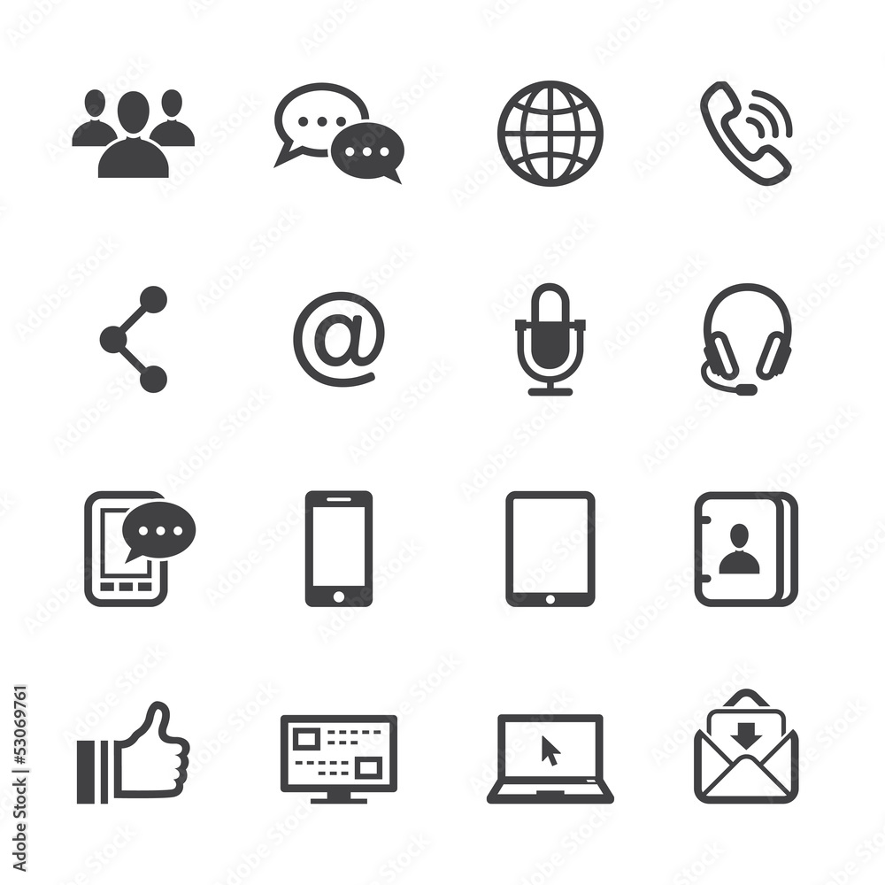 Communication Icons with White Background Stock Vector | Adobe Stock