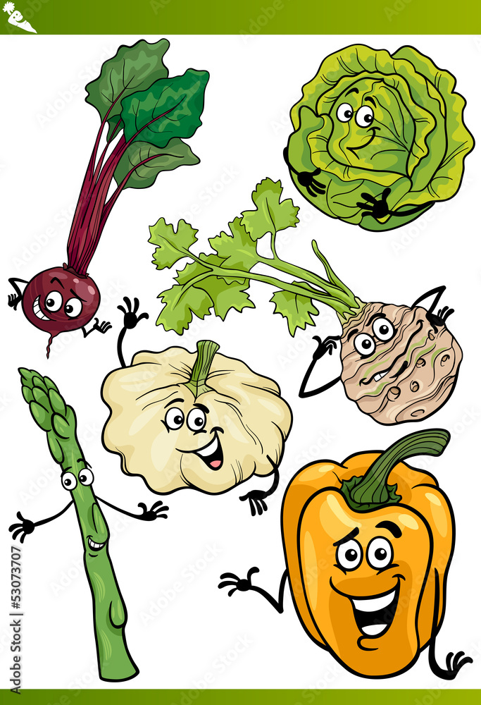vegetables cartoon illustration set Stock Vector | Adobe Stock
