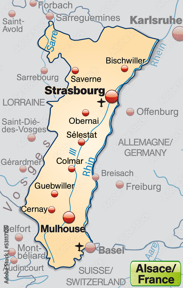 Karte der Region Elsass in Frankreich vector de Stock | Adobe Stock