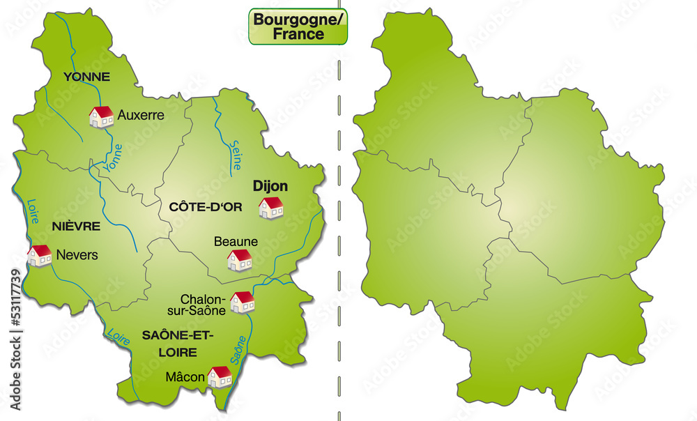 Landkarte Der Region Bourgogne Mit Departements Stock Vector Adobe Stock