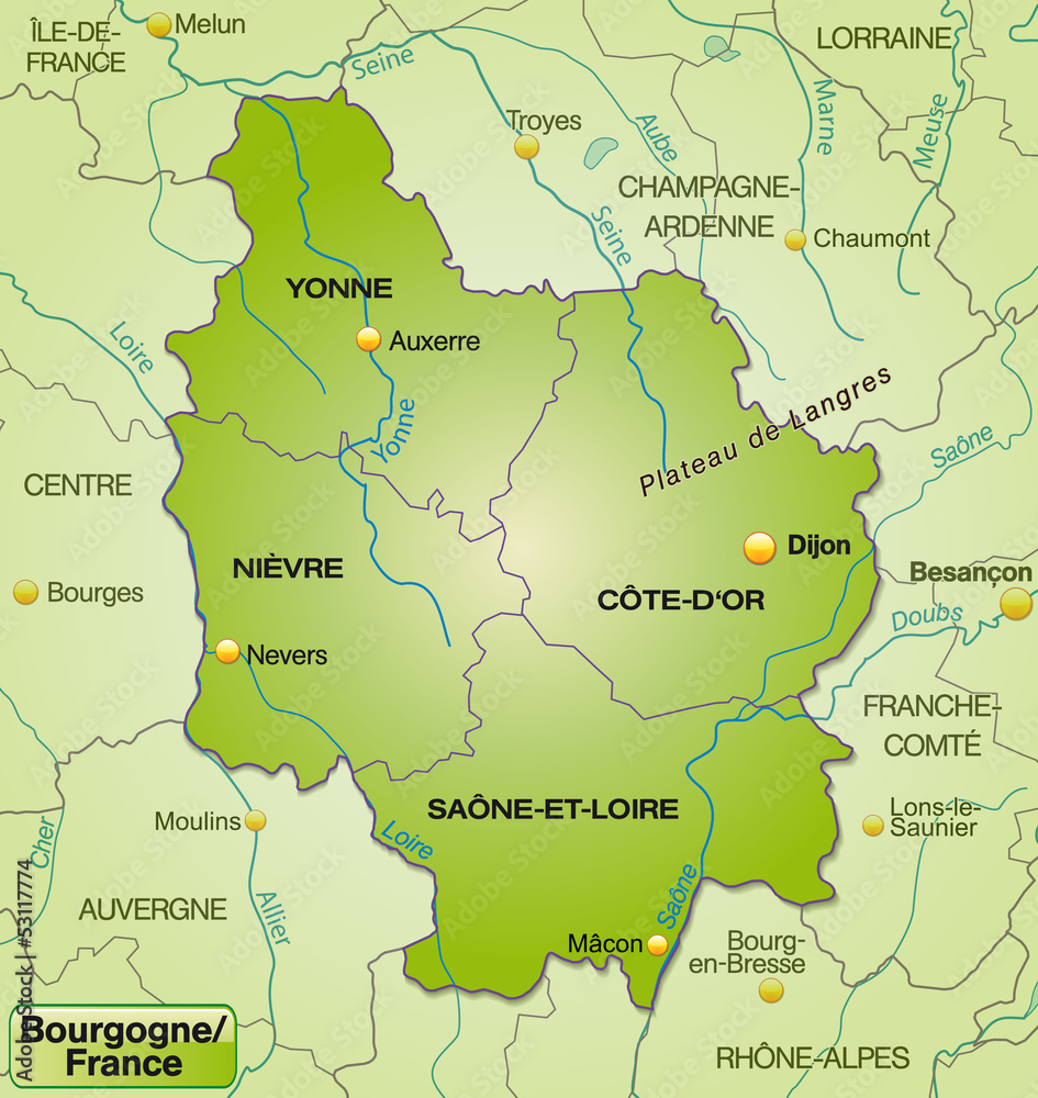 Landkarte von Bourgogne mit Departements Stock Vector | Adobe Stock