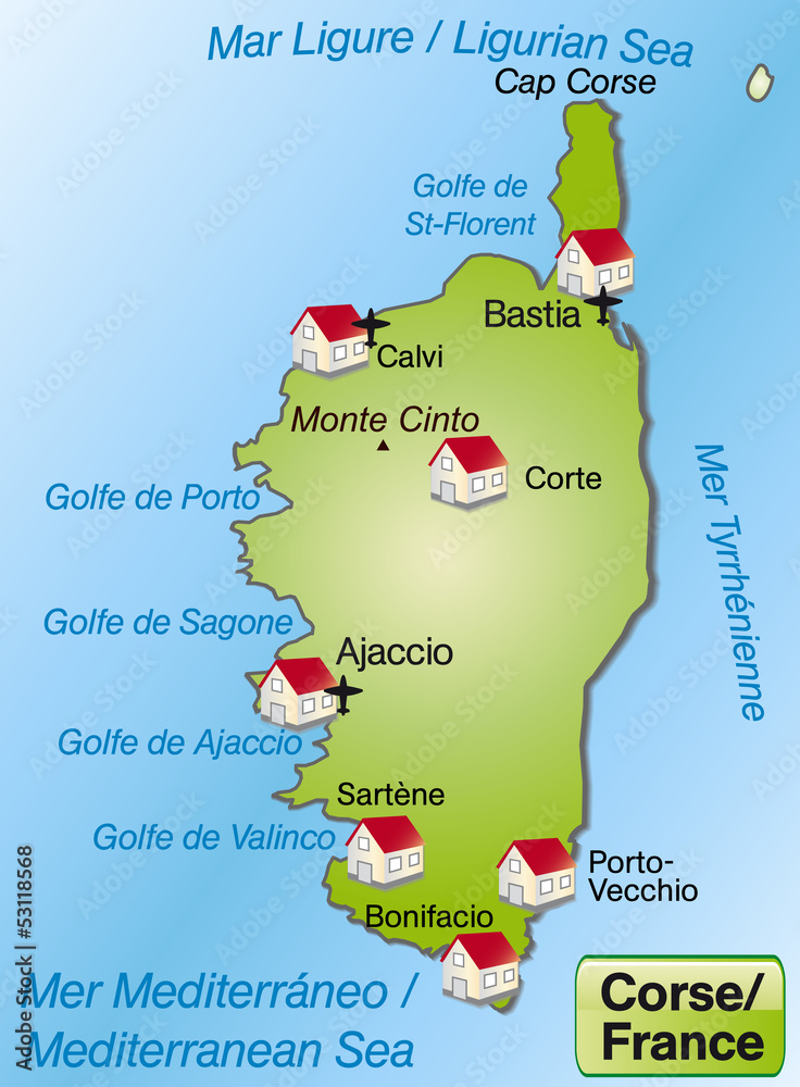 Landkarte von Korsika Stock Vector | Adobe Stock