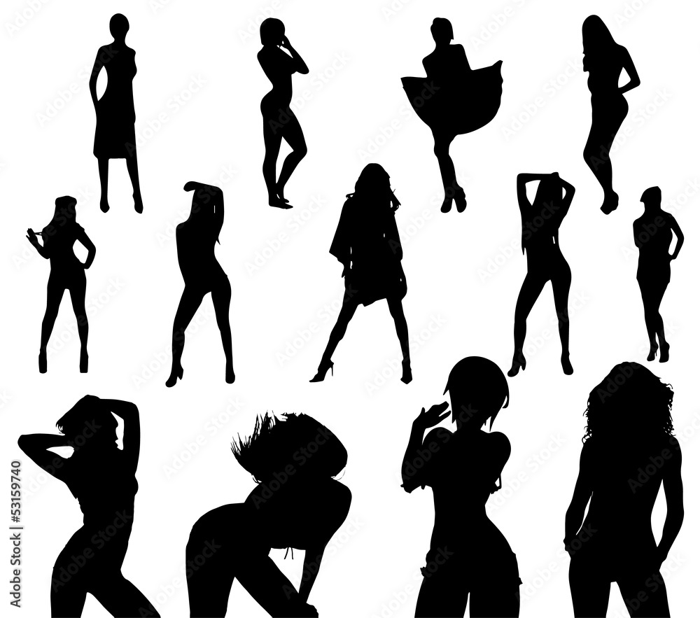 Sexy Girl Black Silhouette Set Vector On White Stock Vector Adobe Stock