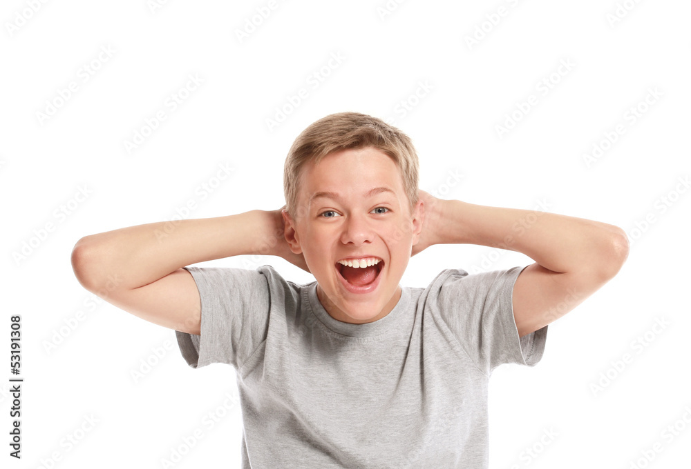 Excited teenage boy Stock Photo | Adobe Stock