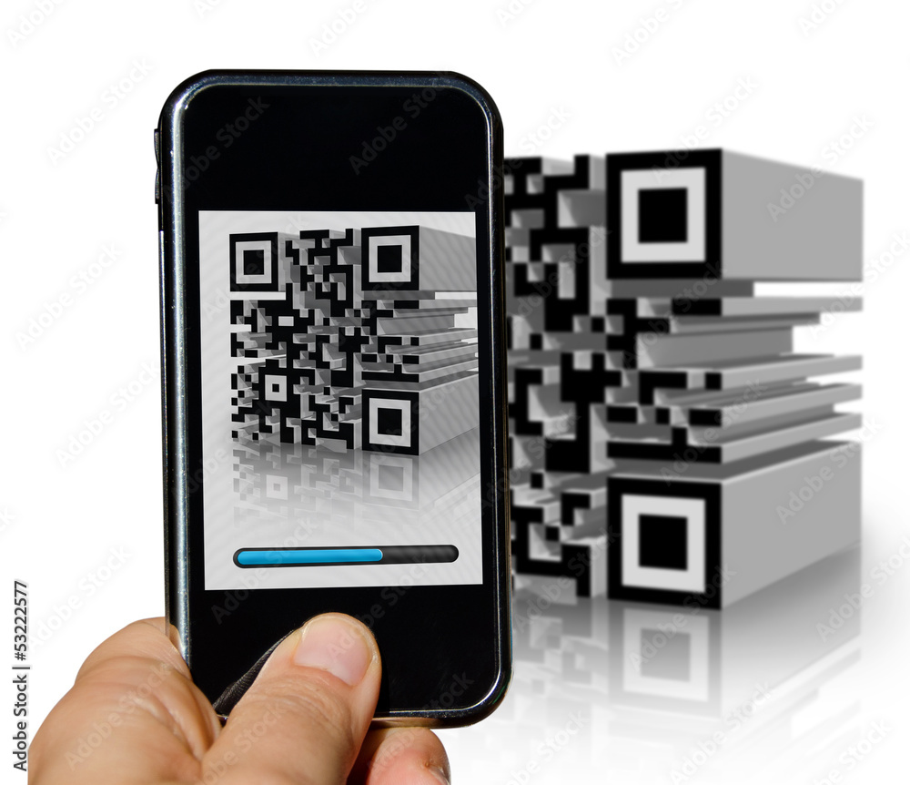Mobile phone scanning a tridimensional barcode Stock Photo | Adobe Stock