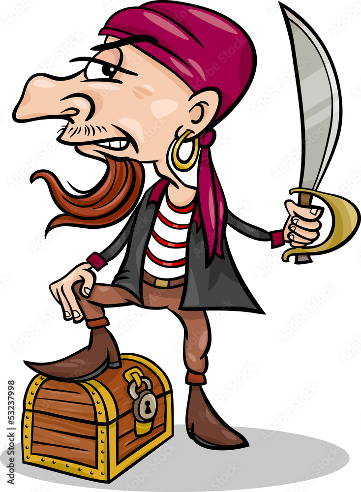 pirate with treasure cartoon illustration Stock Vector | Adobe Stock
