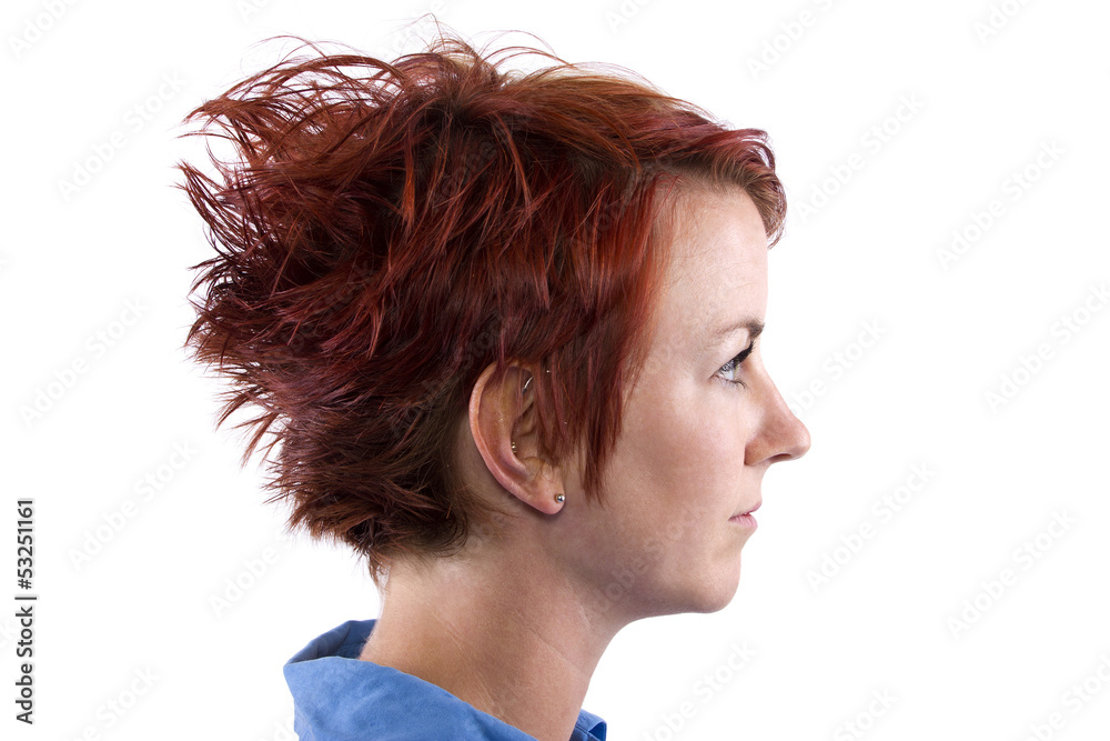 redhead with a short and funky hairstyle Stock Photo | Adobe Stock