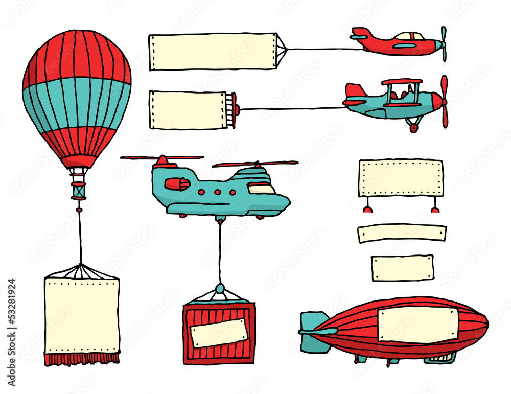 Cartoon set of air vehicles with banners Stock Illustration | Adobe Stock