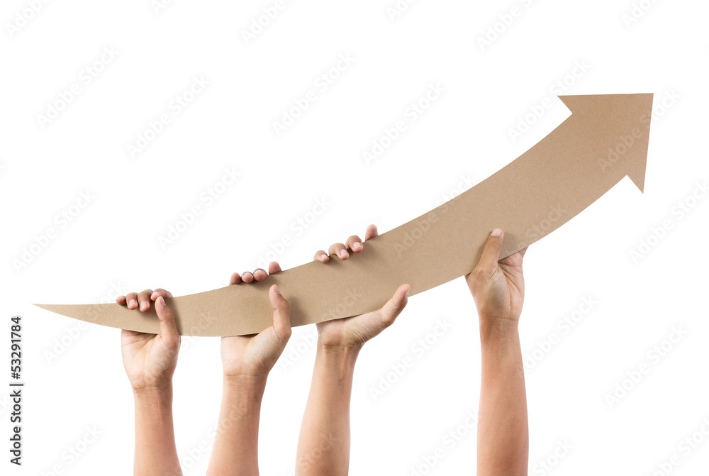 Hands holding arrow pointing upwards Stock Photo | Adobe Stock