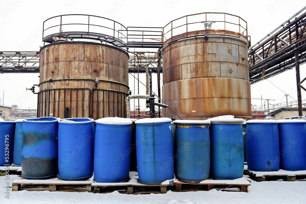 Chemical waste dump with a lot of barrels Stock Photo | Adobe Stock