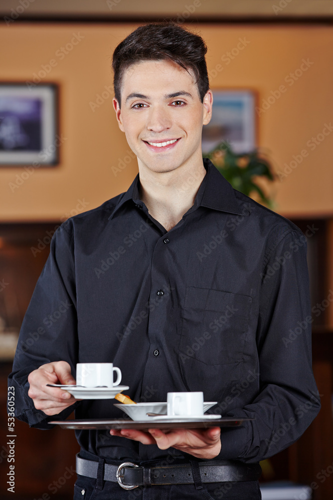 Kellner im Café bringt Kaffee Stock Photo | Adobe Stock