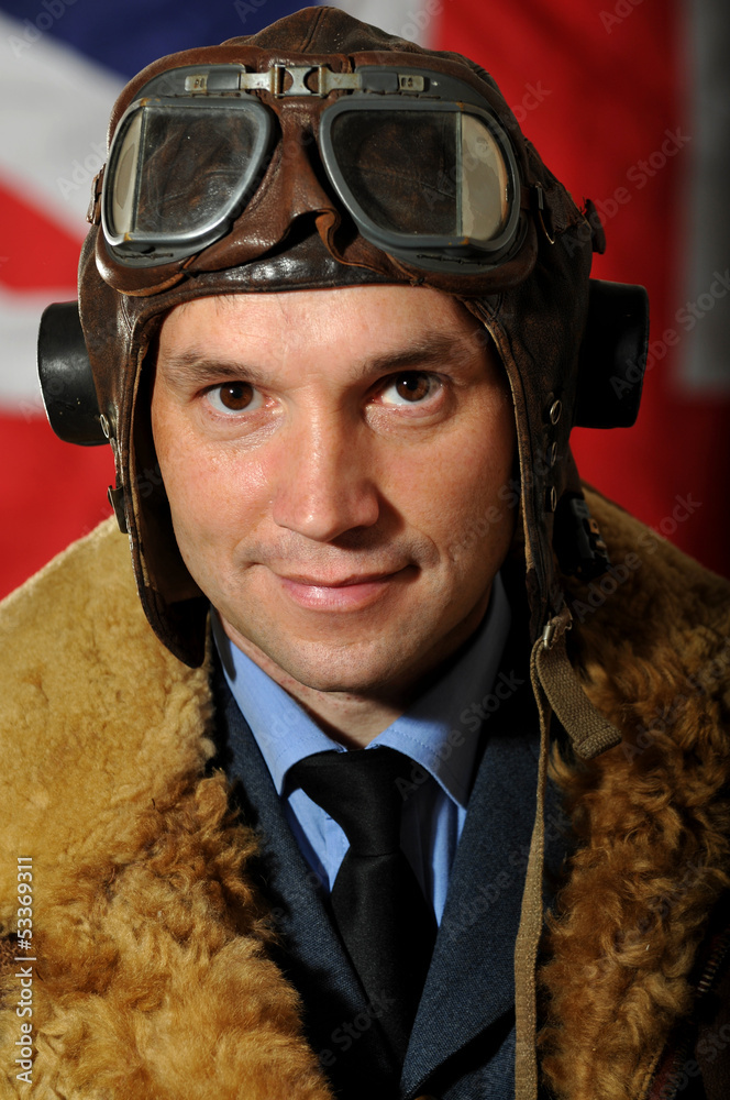 WW2 RAF Pilot With Union Jack Background Stock Photo | Adobe Stock