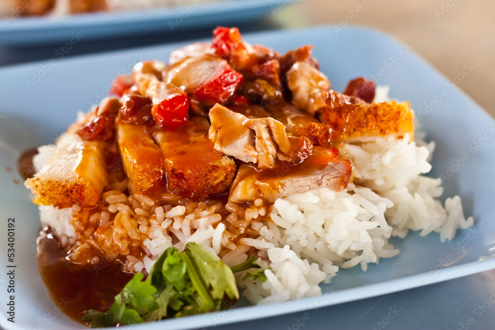 rice with roasted pork Stock Photo | Adobe Stock