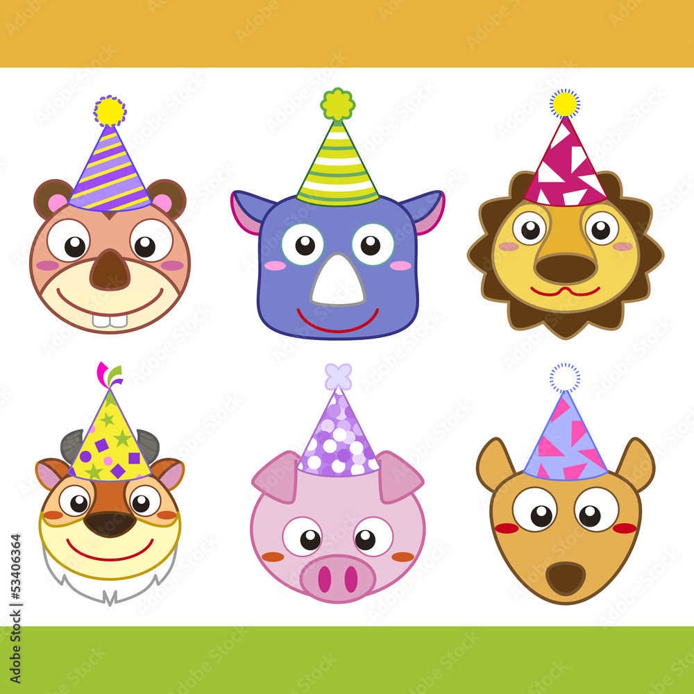 cartoon party animal icons collection Stock Vector | Adobe Stock