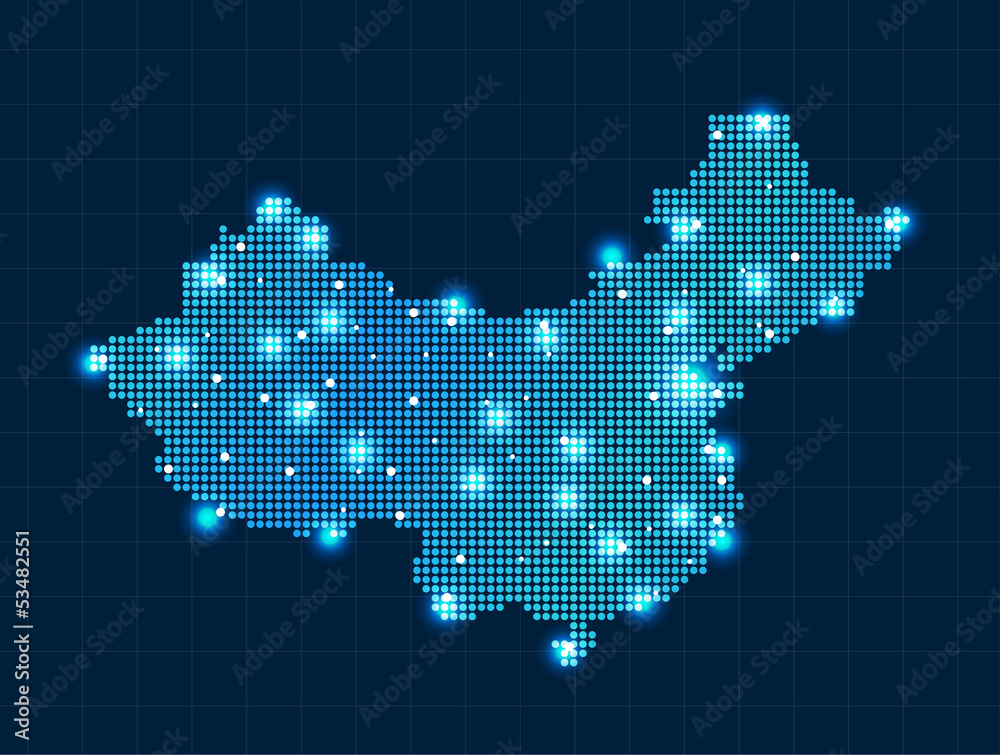 Pixel China map with lights effect presentation Stock Vector | Adobe Stock