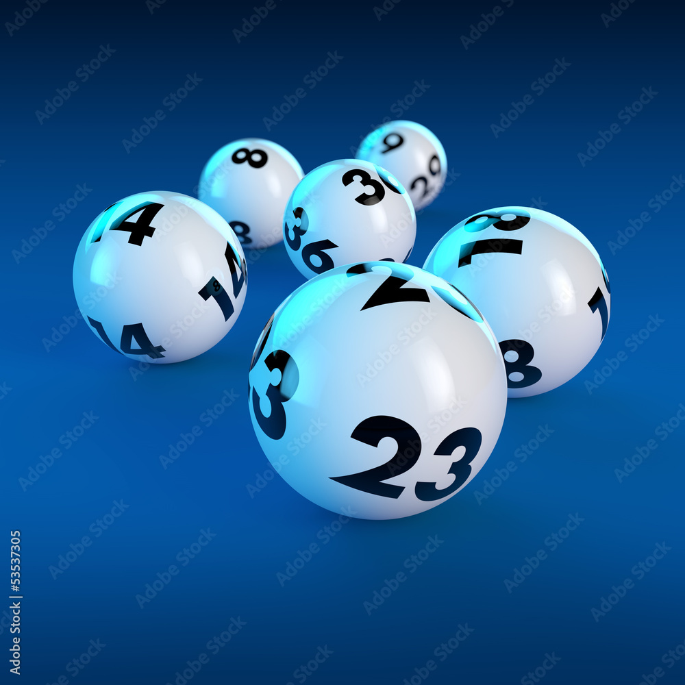 Lottokugeln auf blauem Hintergrund - 6 Richtige im Lotto Stock ...