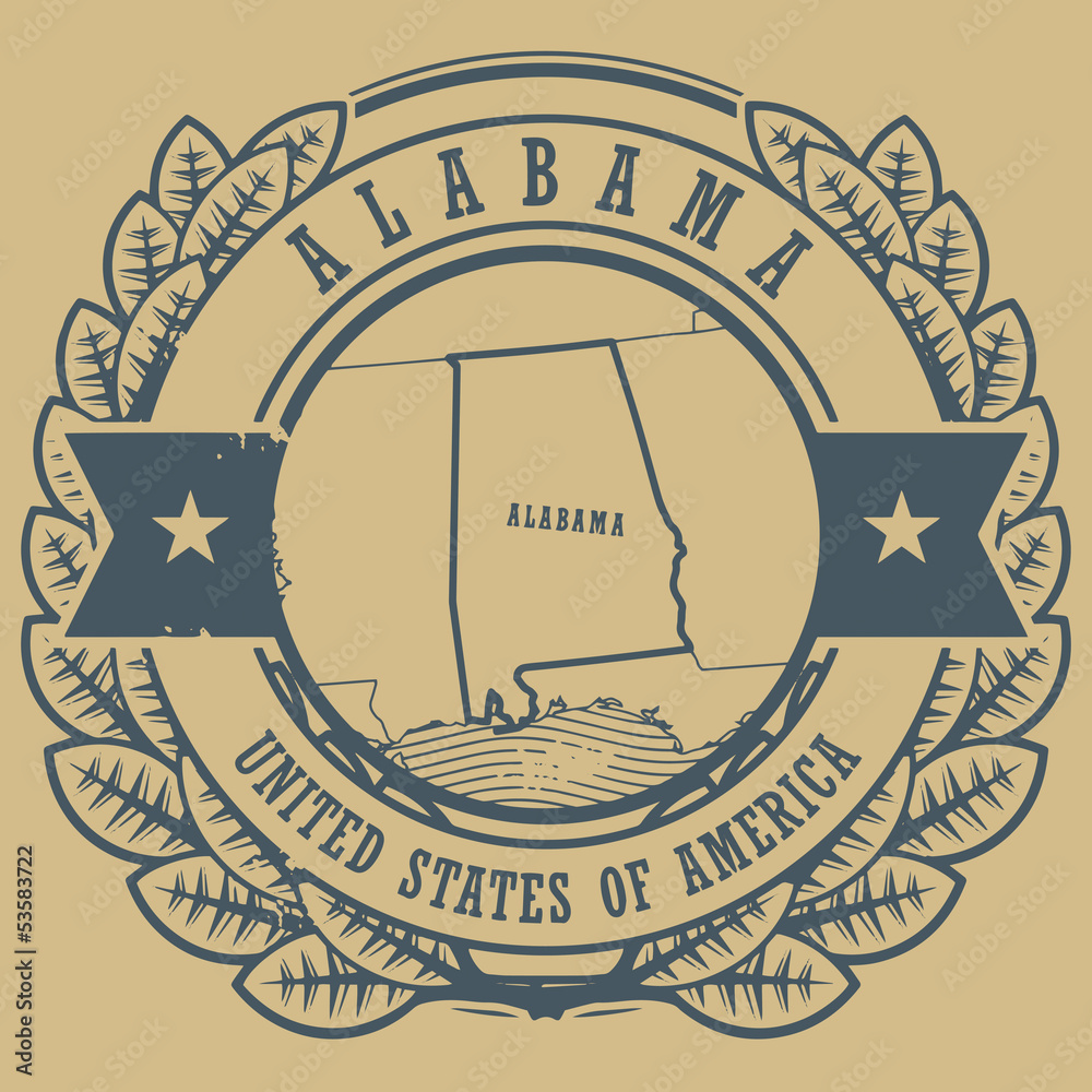 Grunge rubber stamp with name and map of Alabama, USA, vector Stock ...