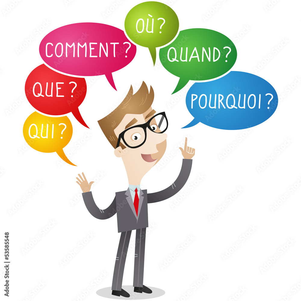 Businessman Qui Que Comment O Quand Pourquoi Stock Vector Businessman Qui Que Comment O Quand Pourquoi Stock Vector