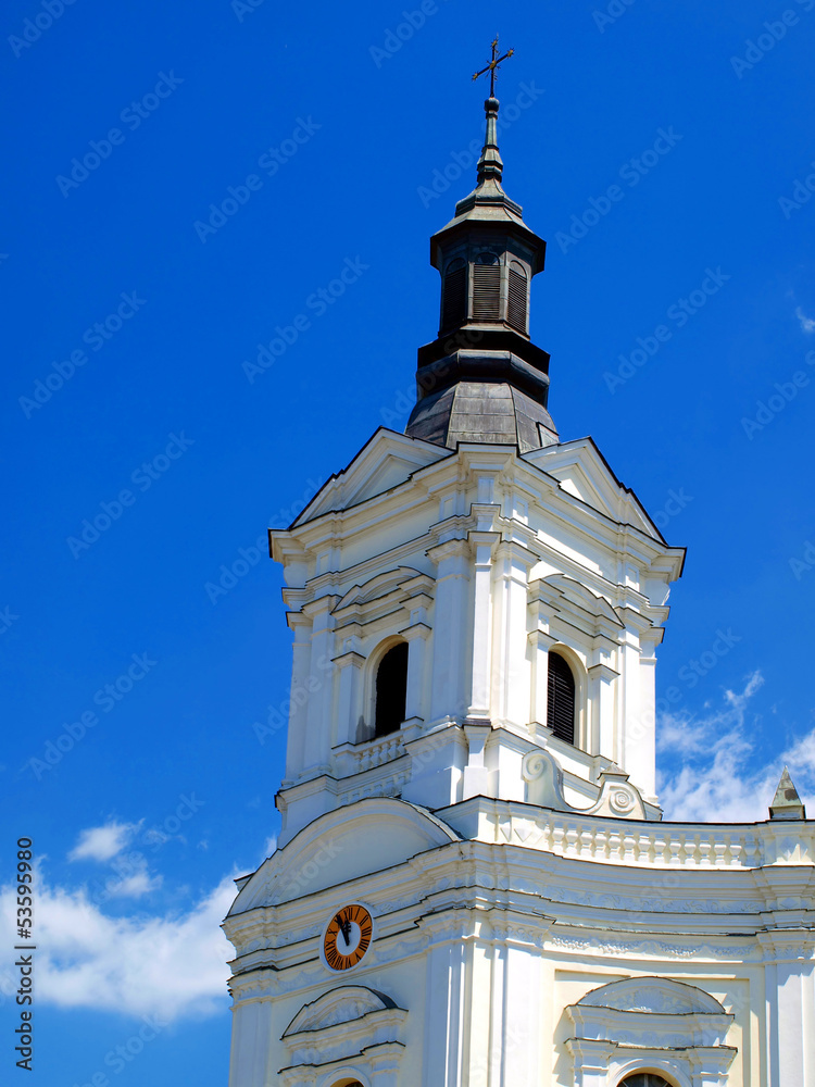 Tower of the church, the Basilica of the Shrine of the Virgin Ma Stock ...