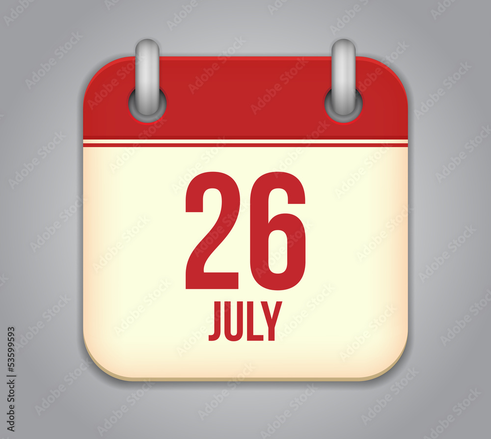 Vector calendar app icon 26 july Stock Vector | Adobe Stock