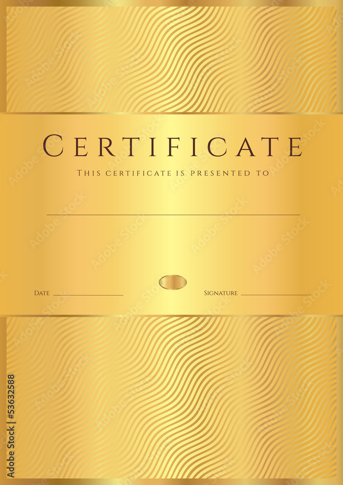 Gold Certificate / Diploma template (background). Line pattern Stock ...