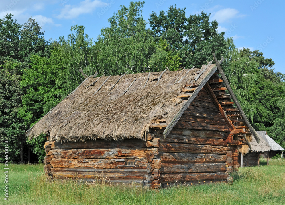 Ancient traditional ukrainian rural barn with a straw roof Stock Photo ...