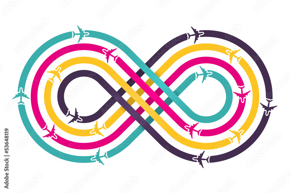 Colorful infinity sign with airplanes. Vector illustration. Stock ...