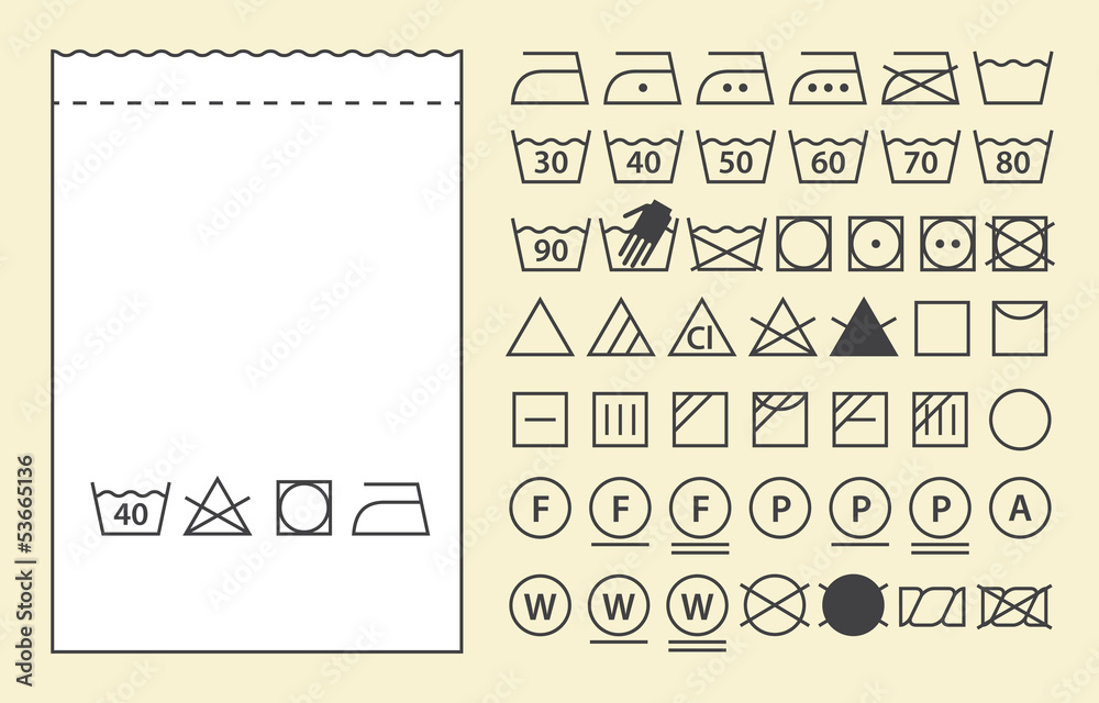 Textile label template and washing symbols (laundry icons) Stock Vector ...