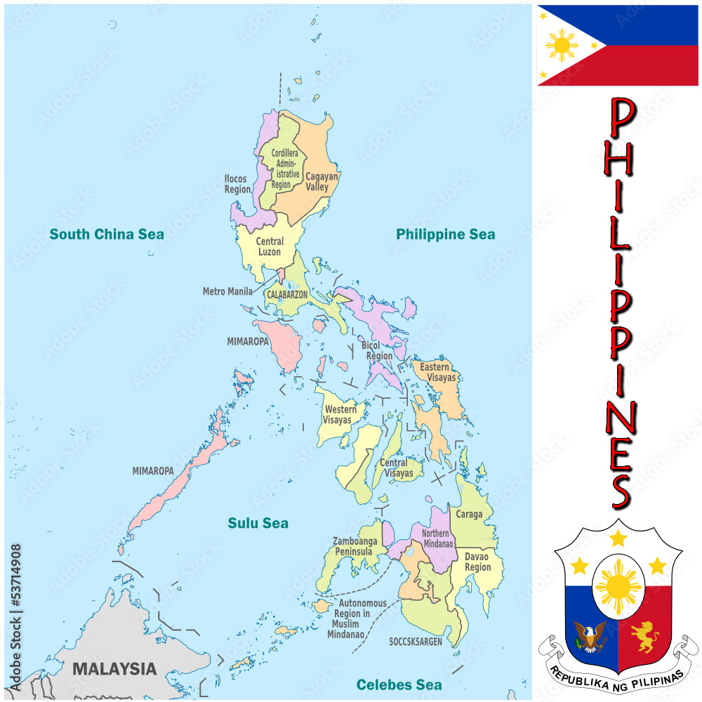 Philippines Asia national emblem map symbol motto Stock Vector | Adobe ...