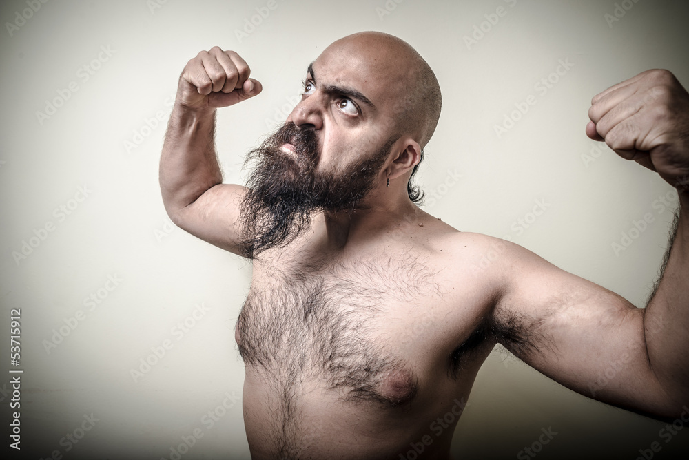 super power angry muscle bearded man Stock Photo | Adobe Stock
