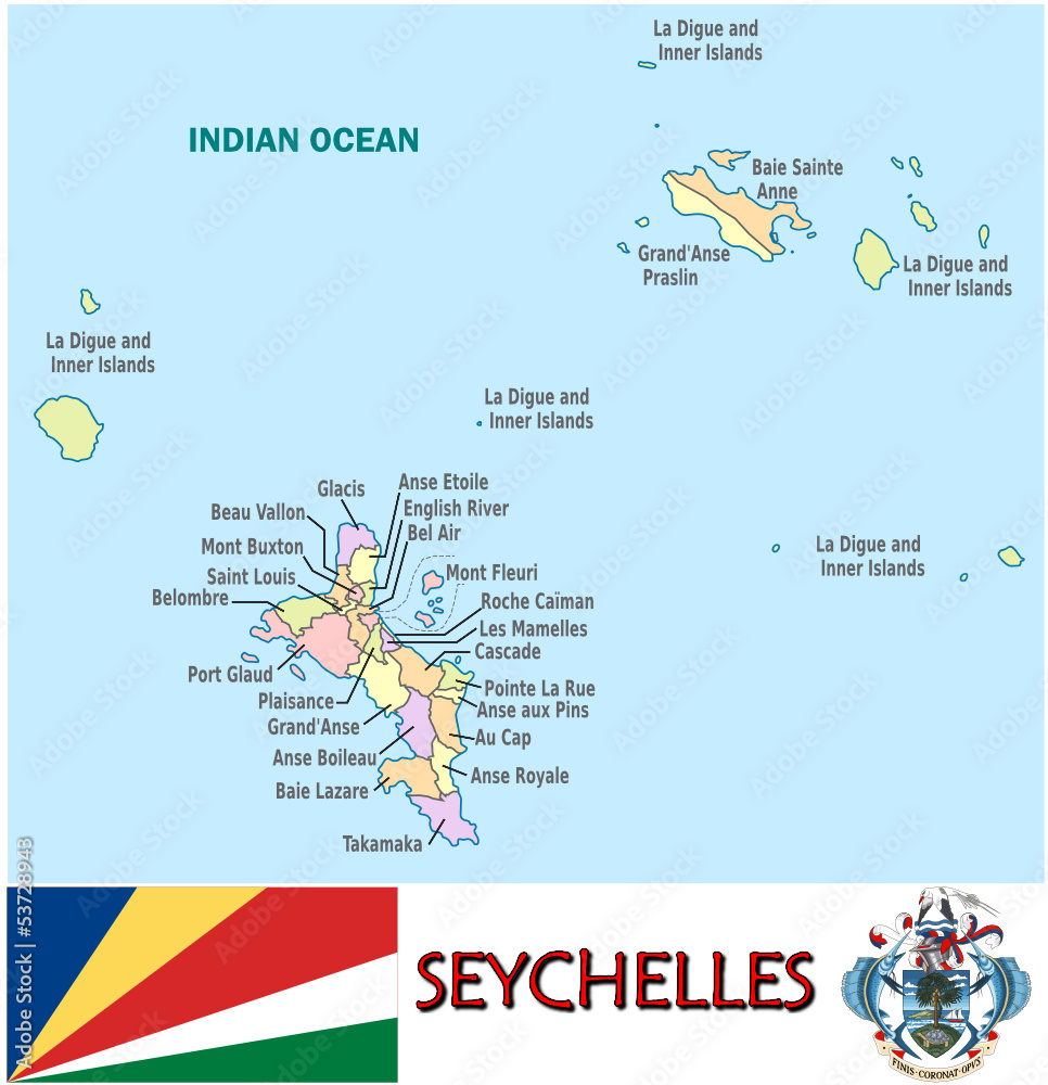 Seychelles Africa national emblem map symbol motto Stock Vector | Adobe ...