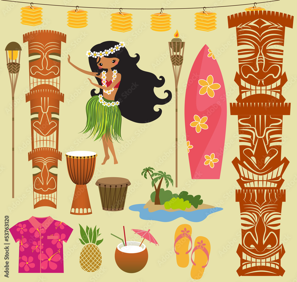 Hawaii Symbols and Icons Stock Vector | Adobe Stock