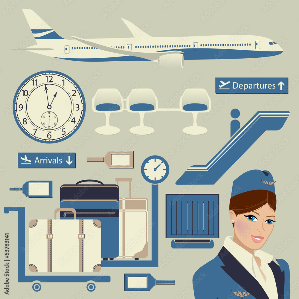 Airport Themed Set Stock Vector | Adobe Stock