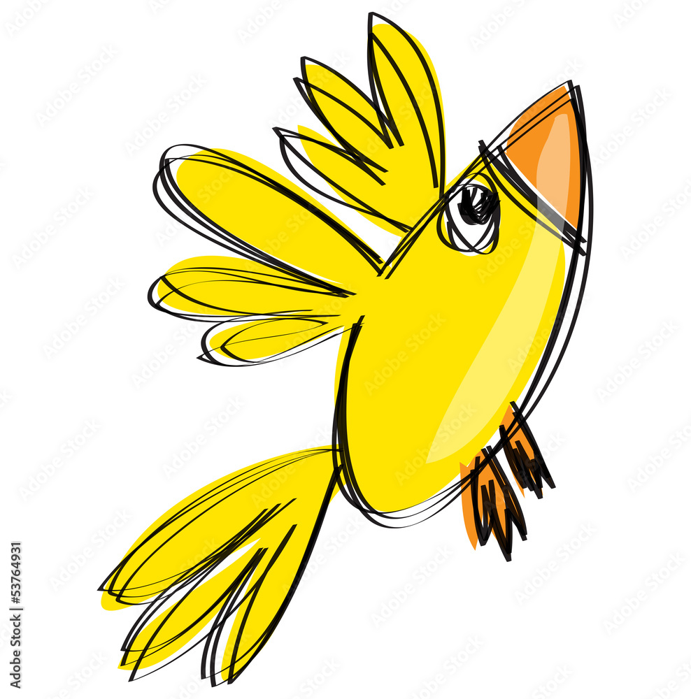 Cartoon baby yellow bird in a naif childish drawing style Stock ...