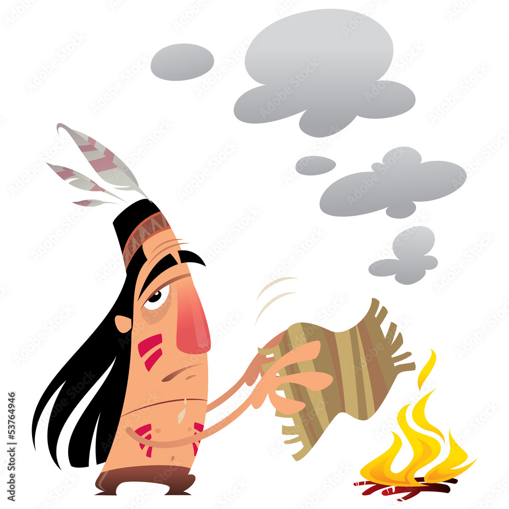 Cartoon indian man sending a message with smoke signals Stock ...