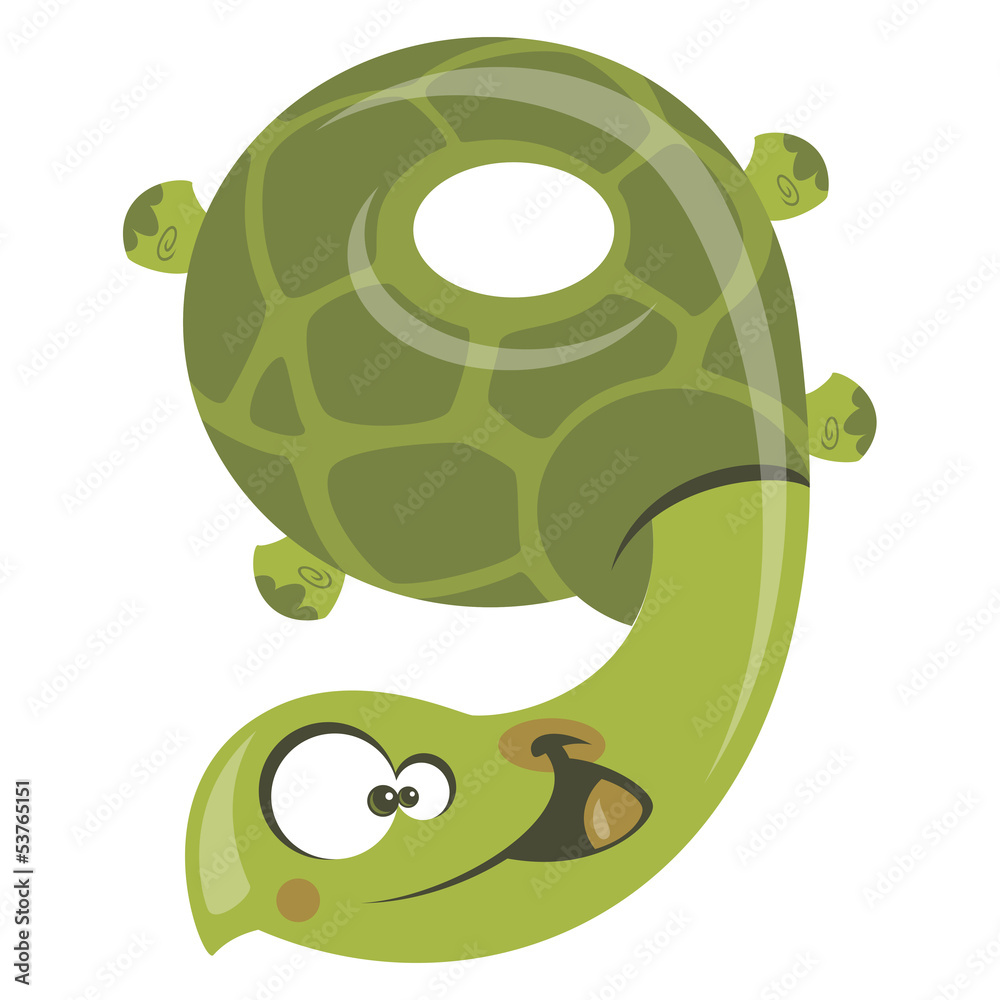 Number 9 funny cartoon smiling turtle Stock Illustration | Adobe Stock